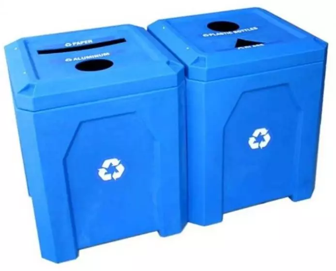 104 Gallon Plastic Recycling Center with flat lids and 4 separate heavy ...