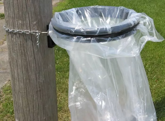 Low cost trash receptacle with universal pole mount