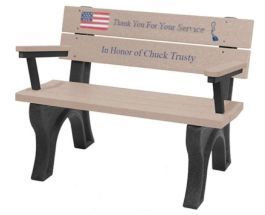 Veteran 4 foot backed bench with armrest - recycled plastic - engraved ...